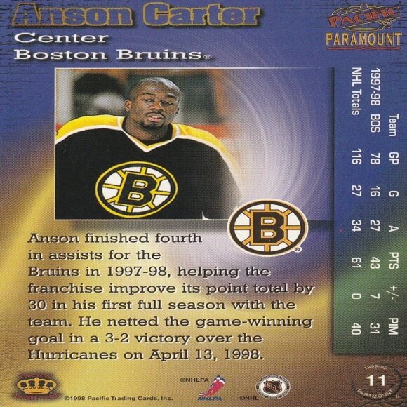 Pacific Trading Card Company | Toys | Anson Carter 998 Pacific ...